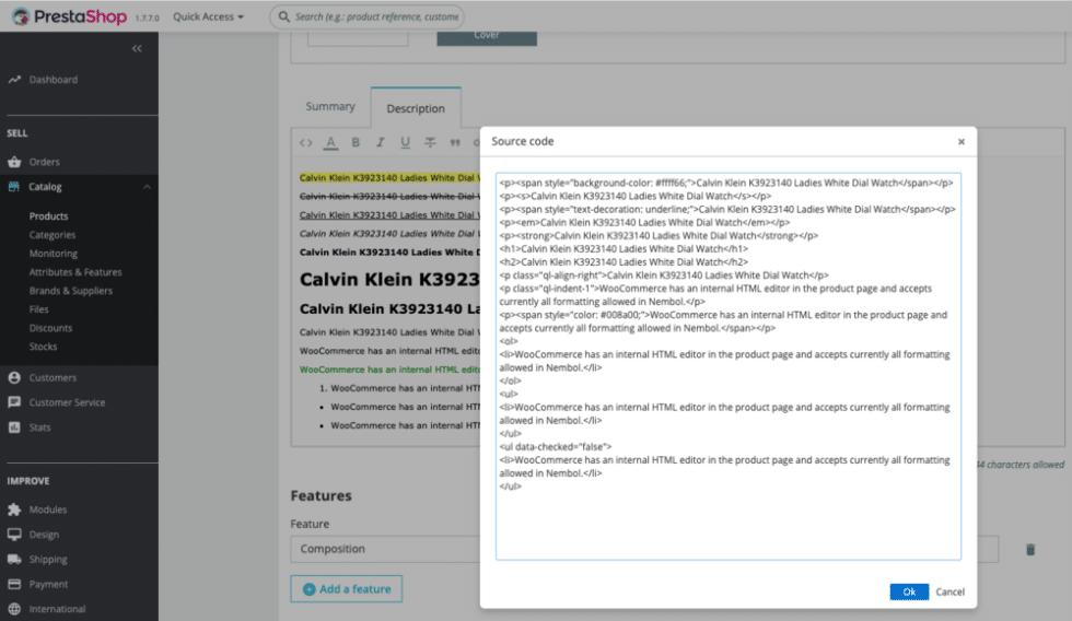 HTML product descriptions when selling multichannel - Nembol