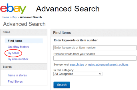 How do you search for a Seller on eBay - Nembol