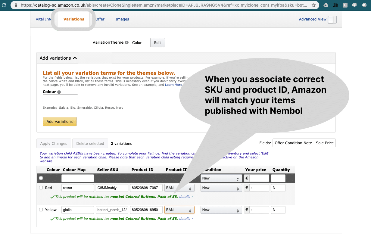 How to create product variations on Amazon - Nembol