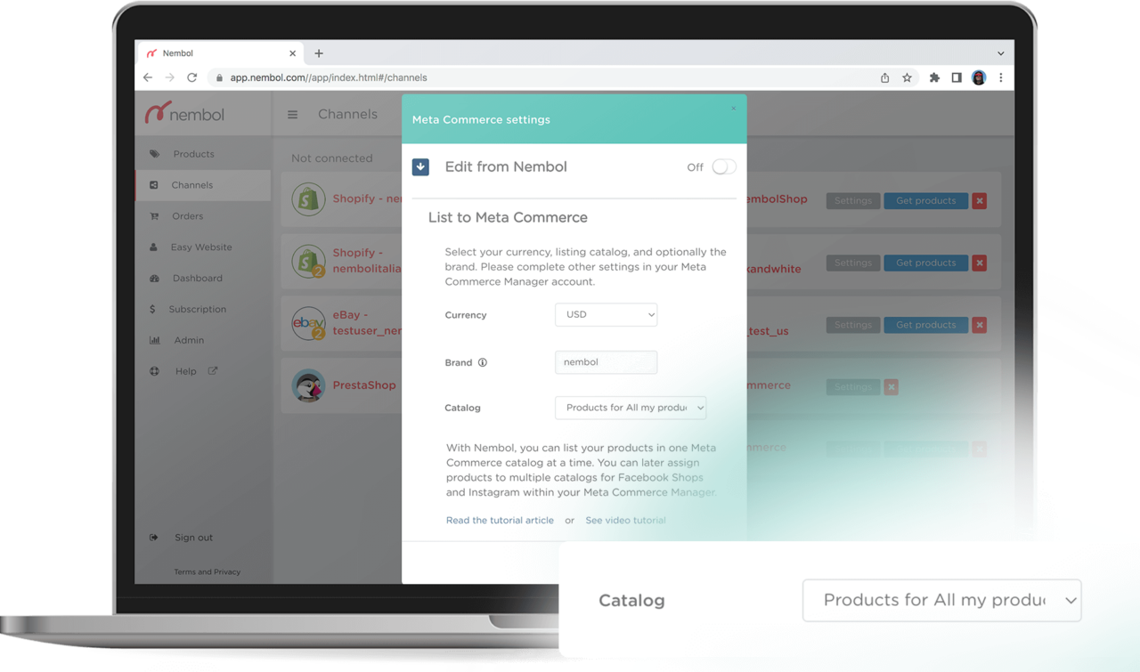 Meta Commerce integration: list on Facebook Shop & Instagram