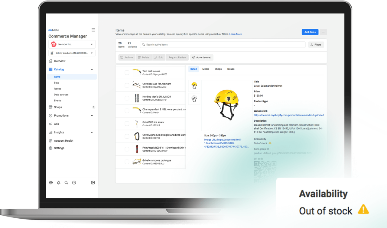 Meta Commerce integration: list on Facebook Shop & Instagram