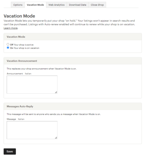 Vacation Mode: how to activate it on Etsy, eBay, Amazon & Shopify